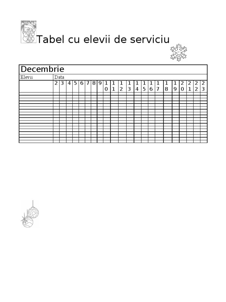 Tabel Cu Elevii de Serviciu | PDF