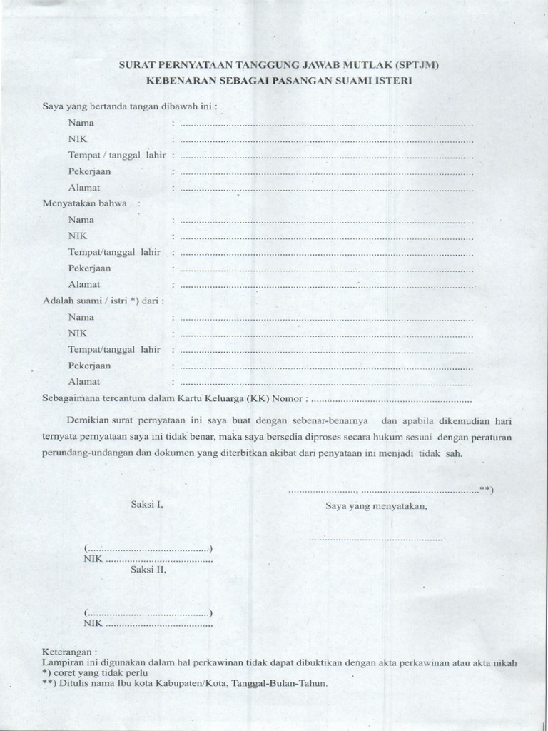 Formulir SPTJM Suami Istri | PDF