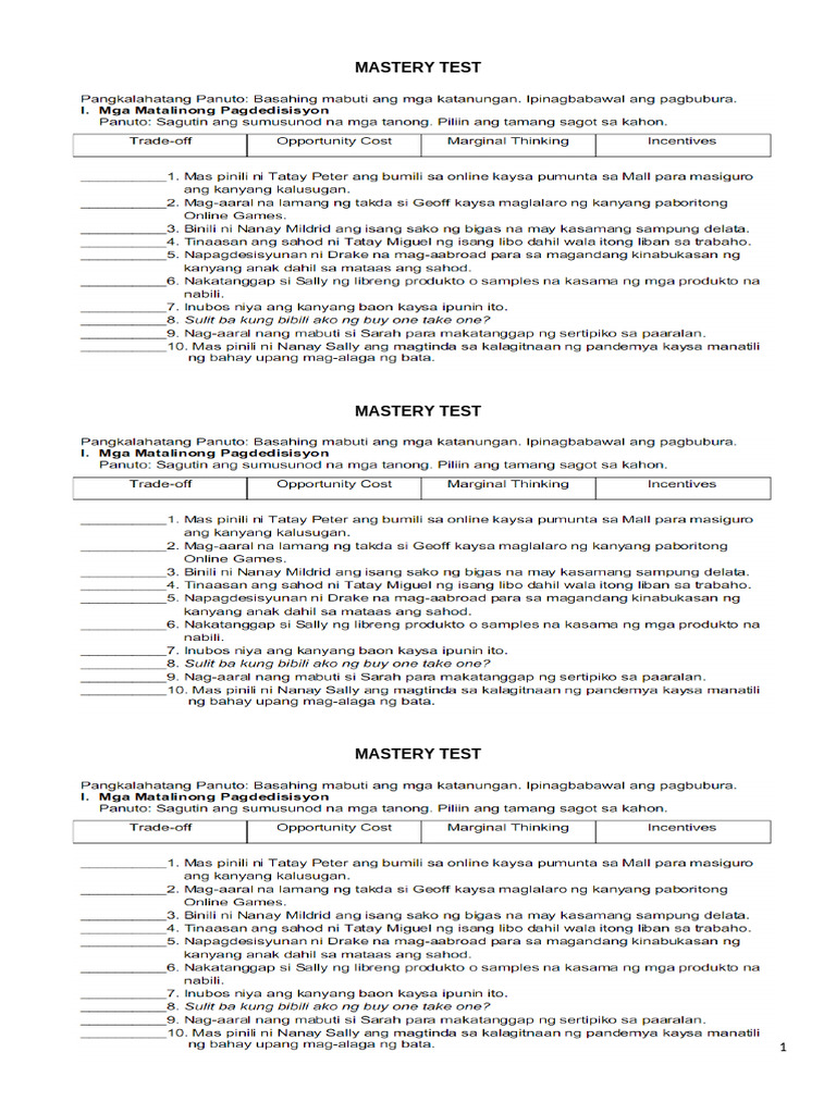 Mastery Test AP 9 | PDF