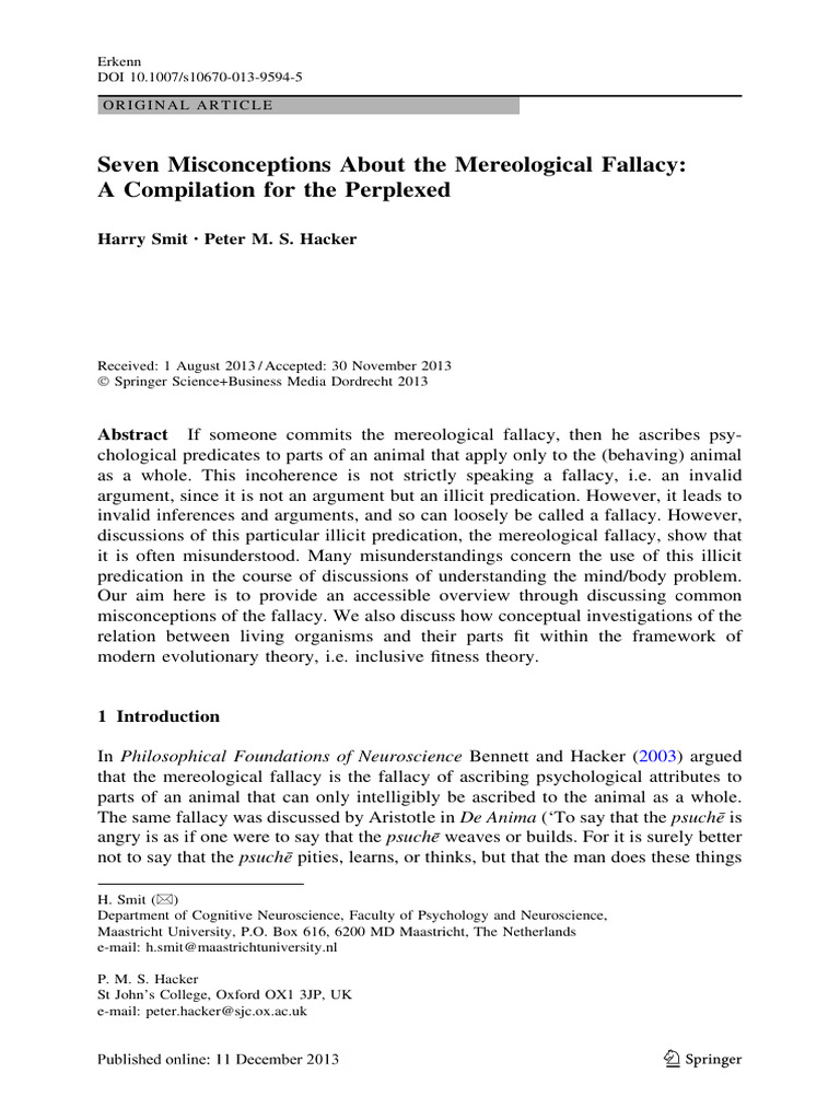 Seven Misconceptions About The Mereological Fallacy | PDF | Mind ...