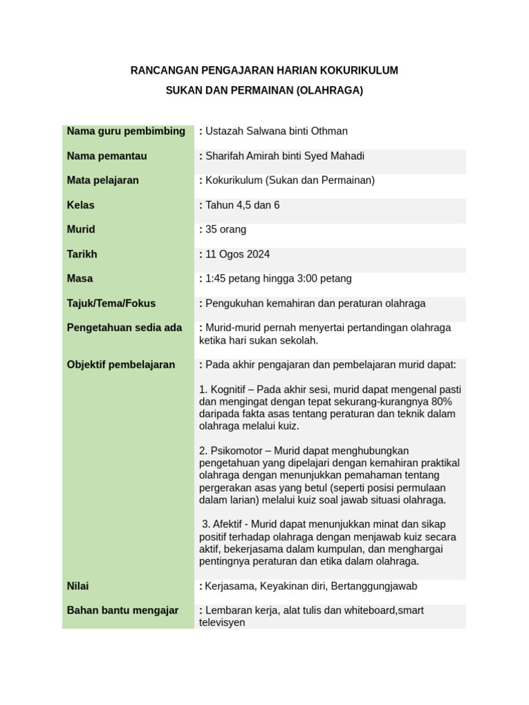 RPH Koko (Sukan Permainan) | PDF