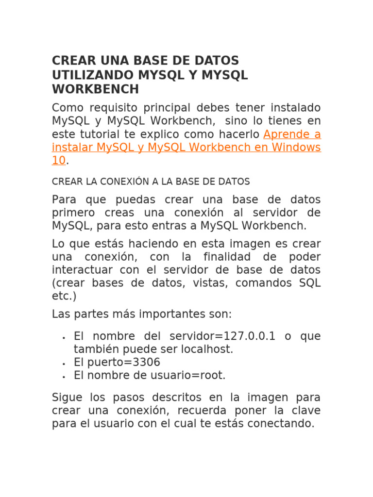 Crear Una Base de Datos Utilizando Mysql y Mysql Workbench | PDF