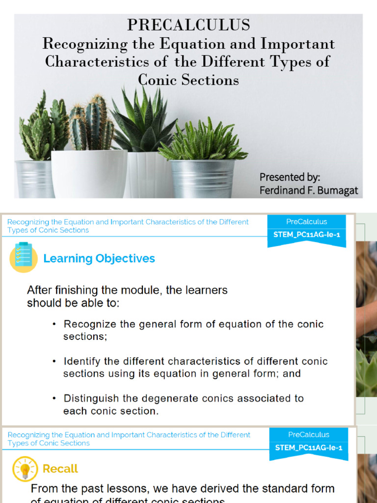 Lesson 1e Recognizing The Equation And Important Characteristics Of The Different Types Of Conic