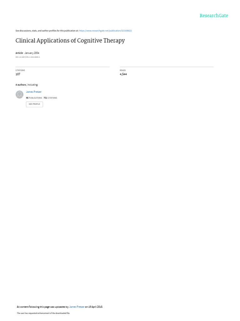 Clinical Applicationsof Cognitive Therapy | PDF