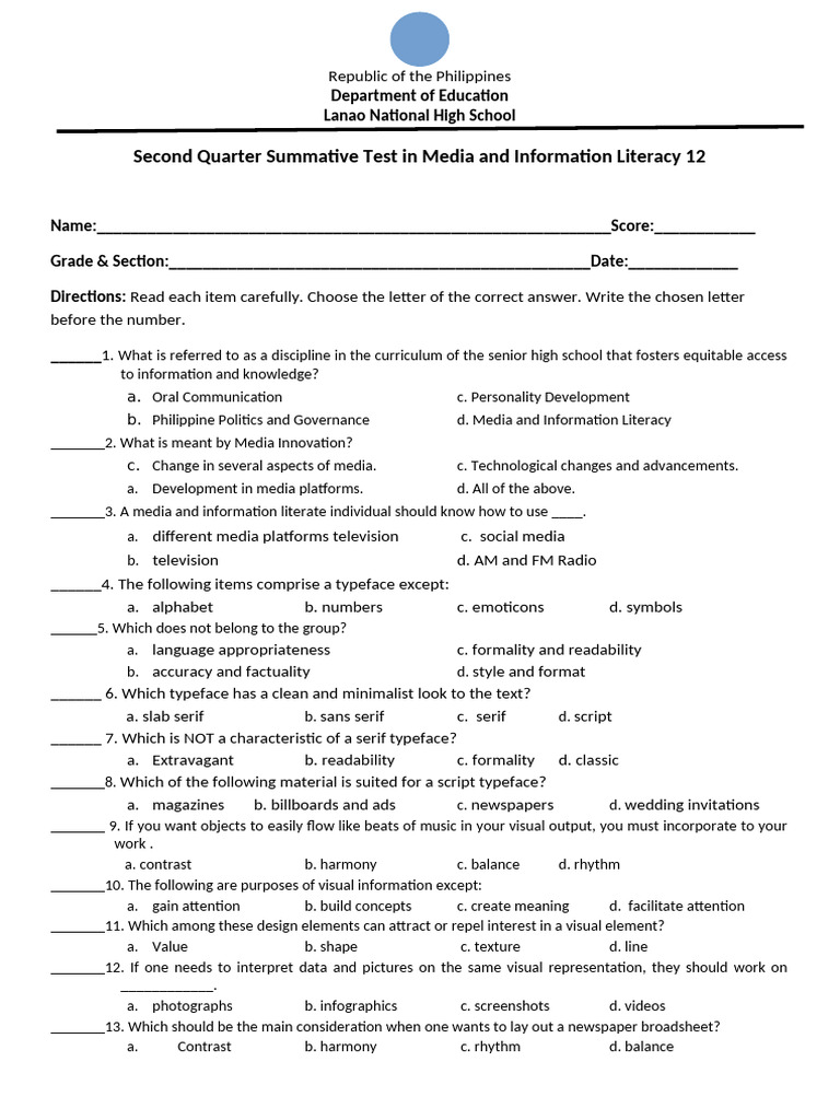 Second Quarter Summative Test | PDF