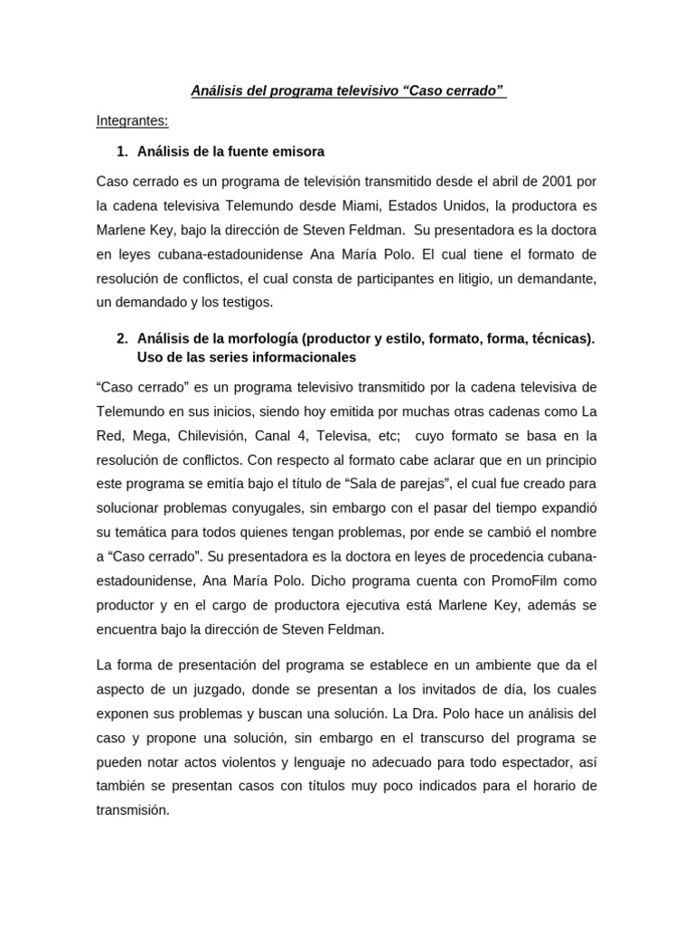 Análisis de Un Programa Televisivo: Caso Cerrado | PDF