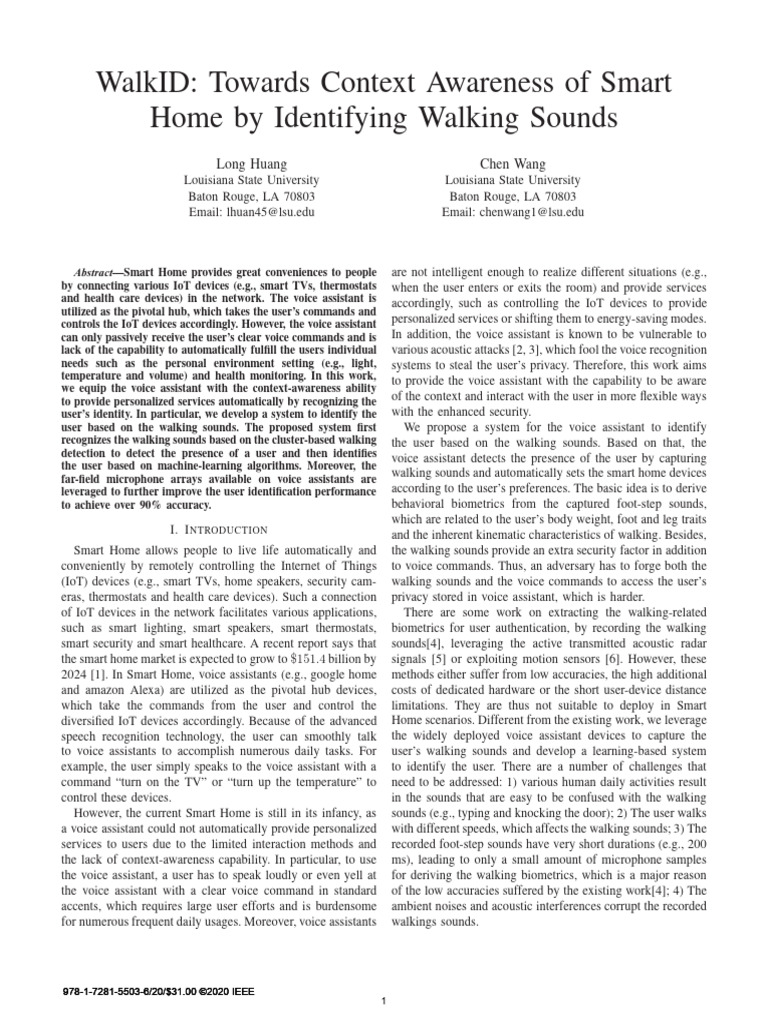 WalkID Towards Context Awareness of Smart Home by Identifying Walking Sounds | PDF | Internet Of ...