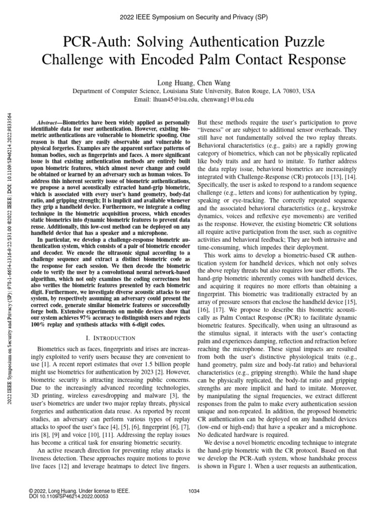 PCR-Auth Solving Authentication Puzzle Challenge With Encoded Palm ...
