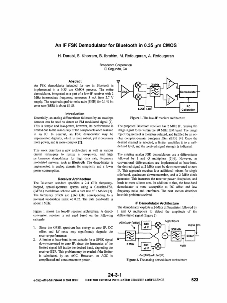 An If FSK Demodulator For Bluetooth in 035 M Cmos | PDF