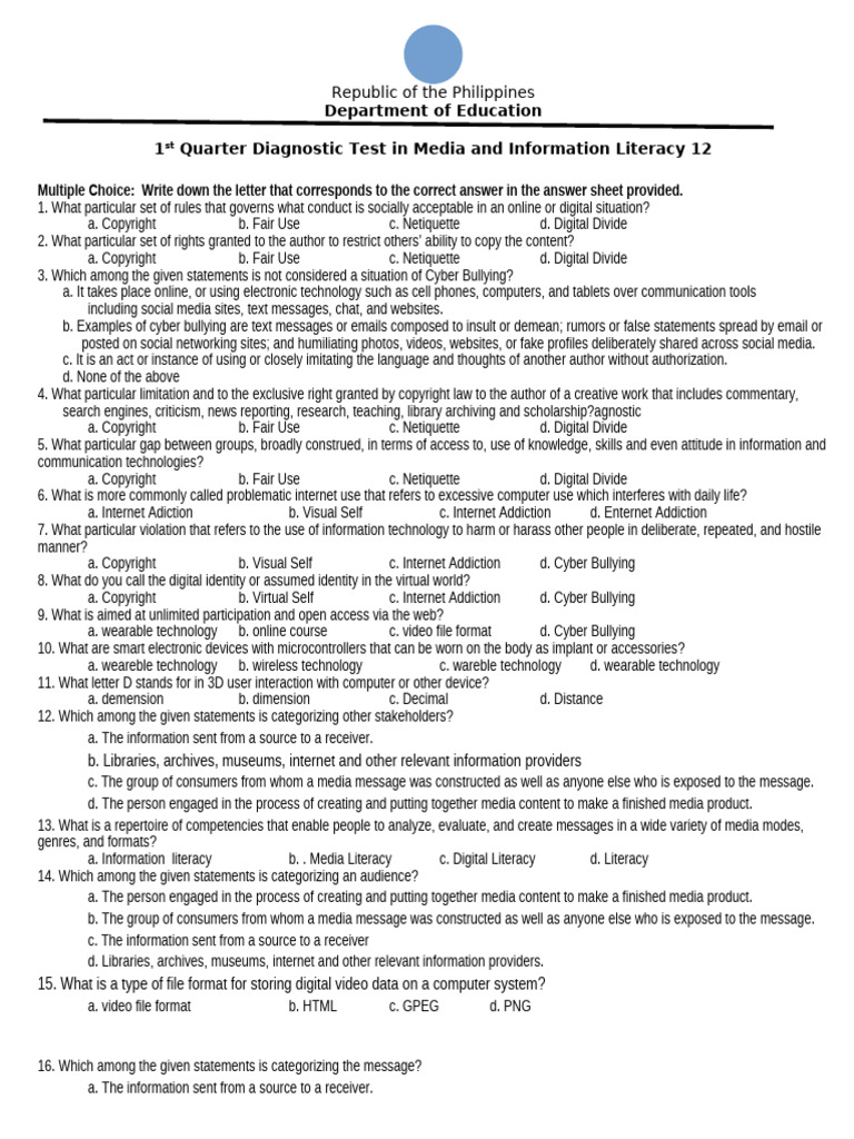 1st Quarter Mil Test 1 | PDF