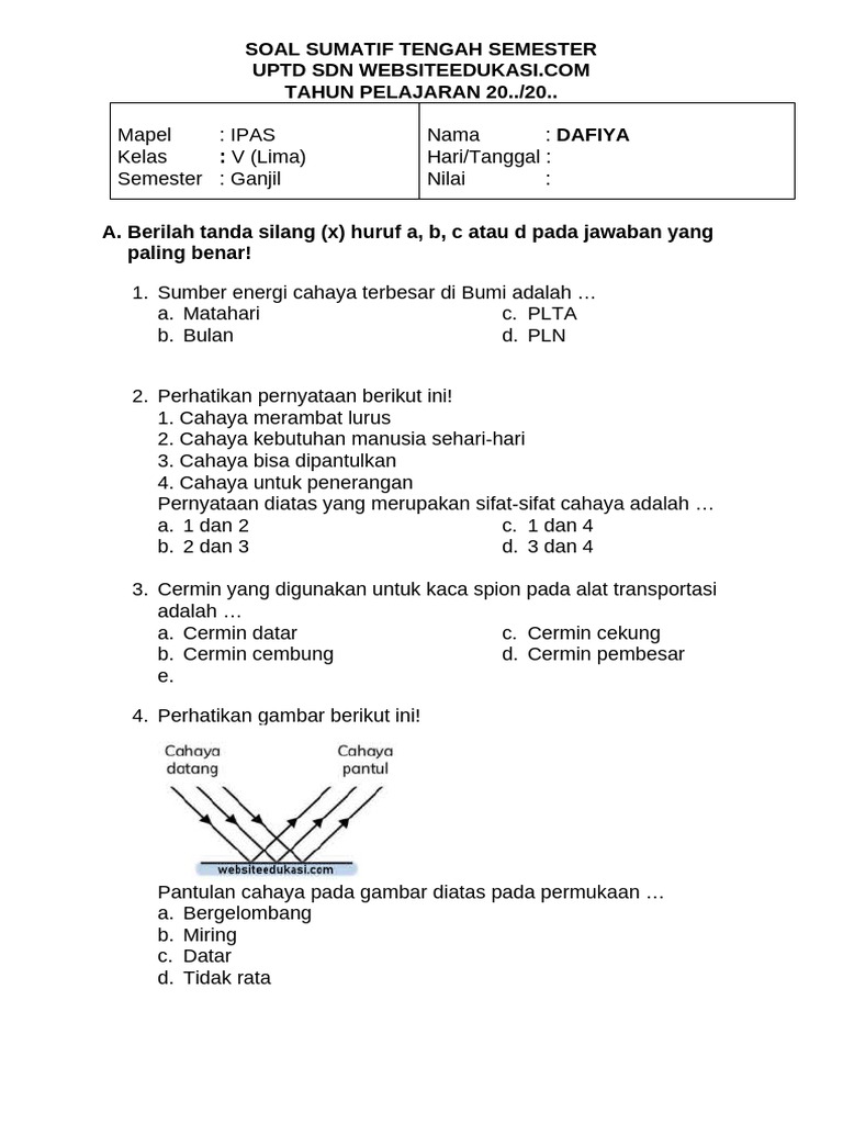 Soal STS 1 IPAS Kelas 5 | PDF