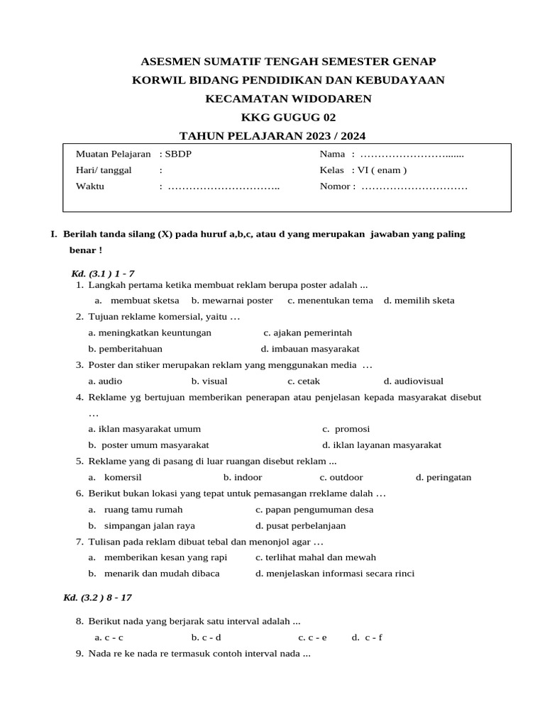 PTS Genap SBDP 6 | PDF