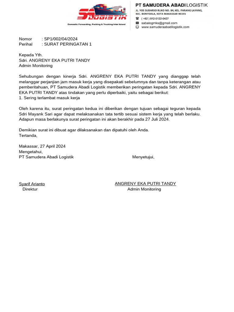 SURAT SP1 Putri | PDF