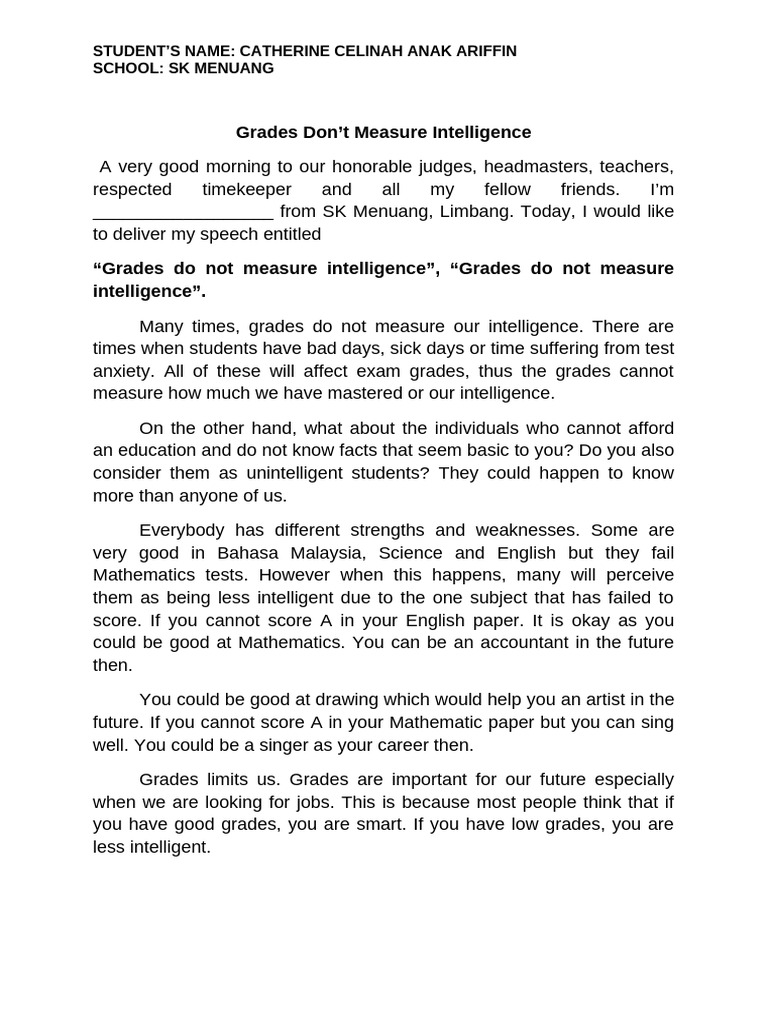 Grades Dont Measure Intelligence | PDF