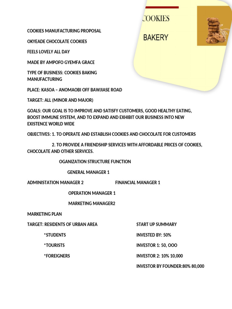 Cookies Manufacturing Proposal | PDF