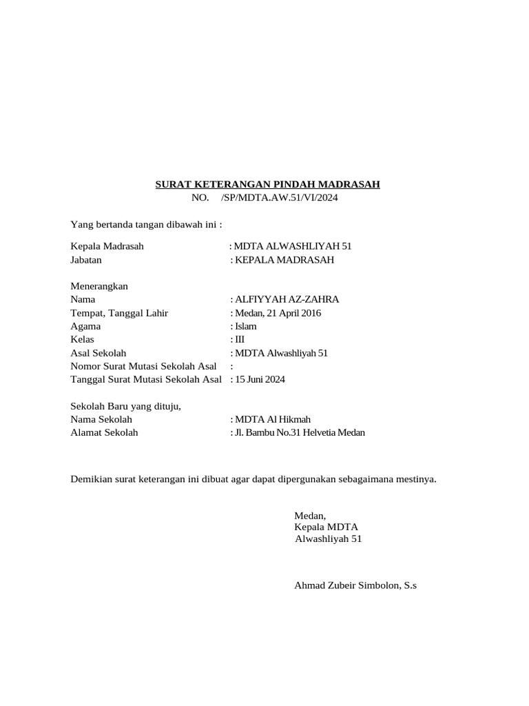 Format Mutasi Keluar Mdta | PDF