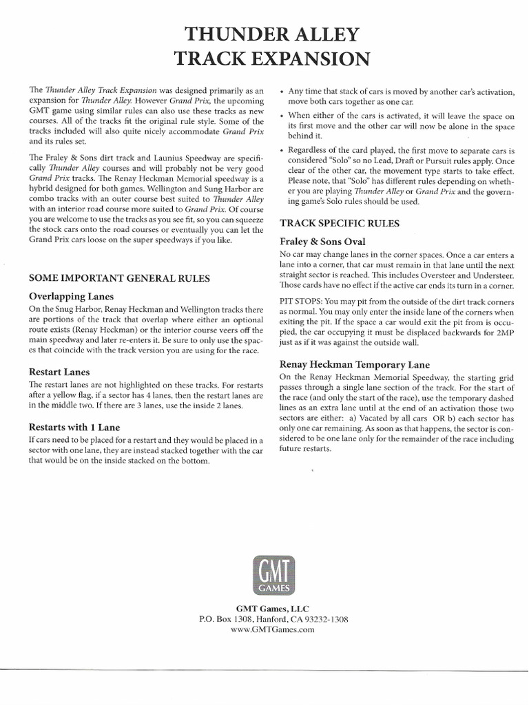 Thunder Alley Track Expansion Official Rules | PDF