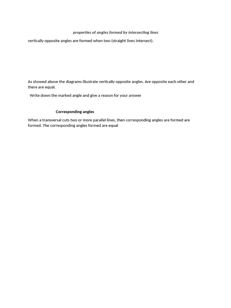 Properties of Angles Formed by Intersecting Lines | PDF