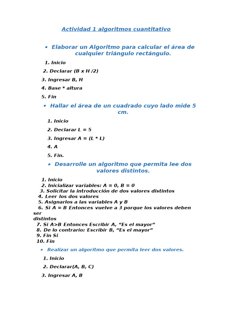 Actividad 1 Algoritmos Cuantitativo | PDF