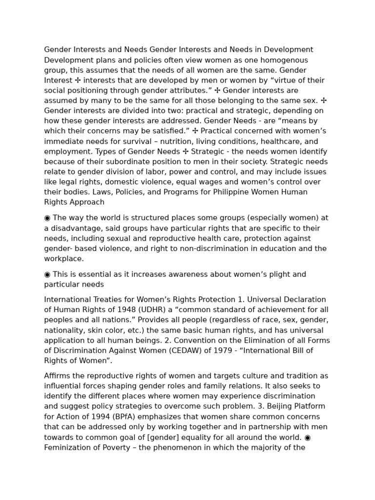 Gender Interests and Needs Gender Interests and Needs in Development ...