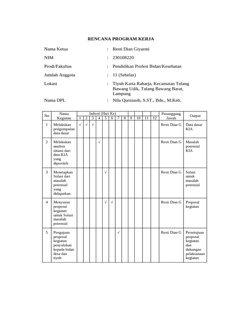 Rencana Program Kerja | PDF
