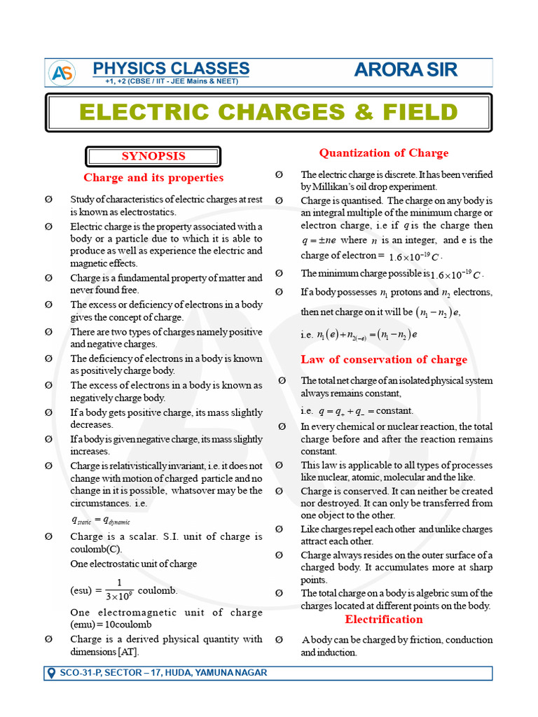 Electric Charges & Field | PDF
