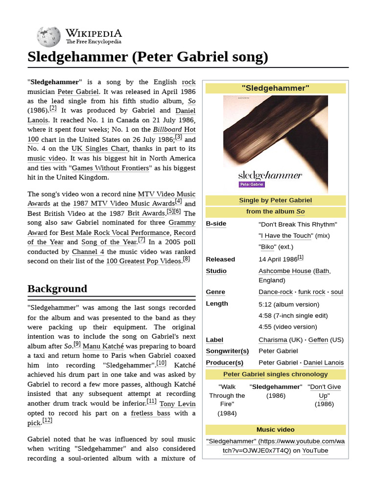 Sledgehammer (Peter Gabriel Song) | PDF