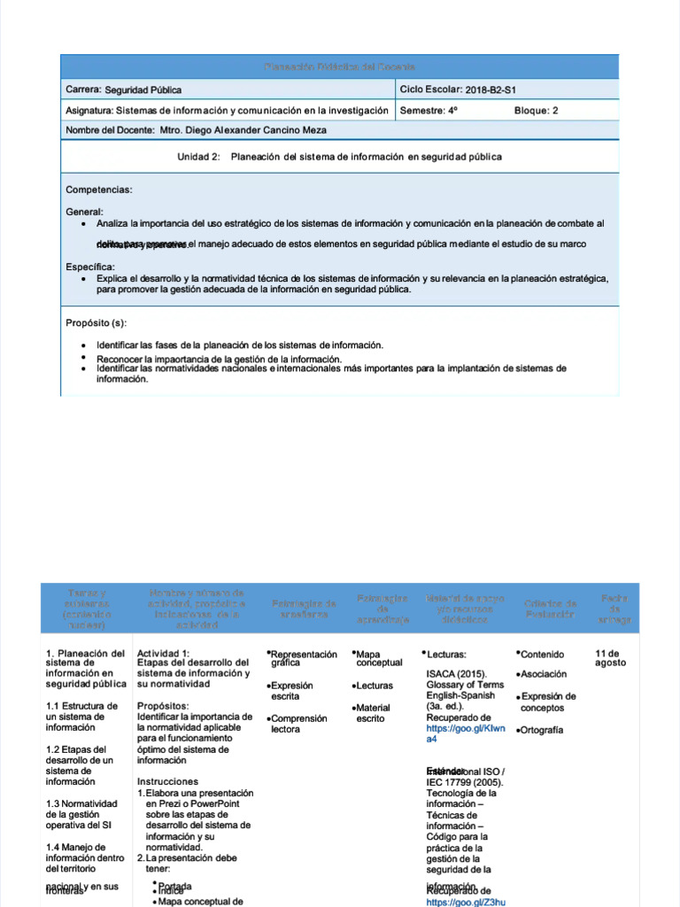 PDF Planeacion Didactica Unidad 2 Sistemas de Informacion - Compress | PDF