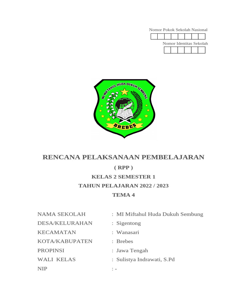 RPP 1 Lembar Kelas 2 Tema 4 | PDF