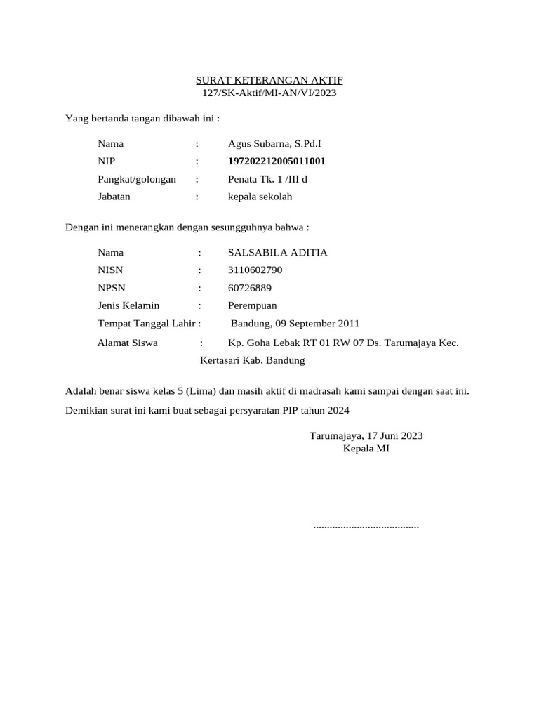 SURAT KETERANGAN AKTIF Kip | PDF