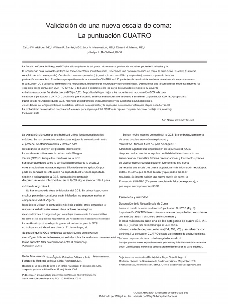 6.1 Validation of A New Coma Scale - The FOUR Score | PDF