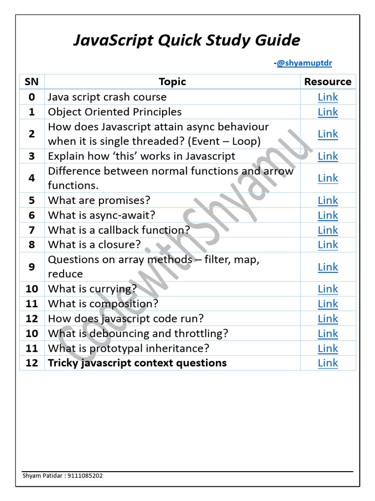 JavaScript Quick Study Guide | PDF