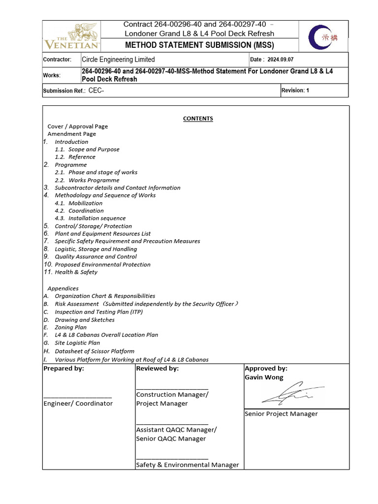 Method Statement For ALuminum Cladding Roof and Pop-Up Cabanas at Londoner L4 & L8 | PDF