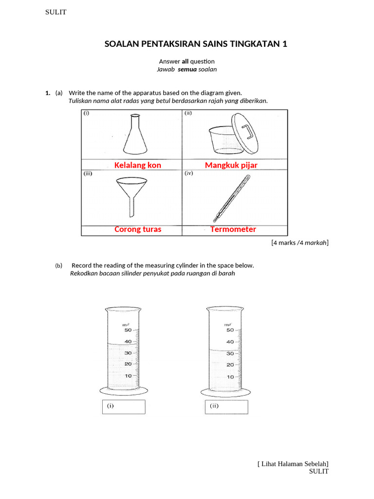 Sains F1 - Set 1 | PDF