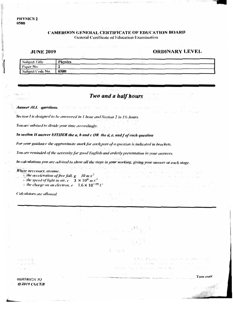 Ol Phy 2 2019 1 | PDF | Force | Momentum