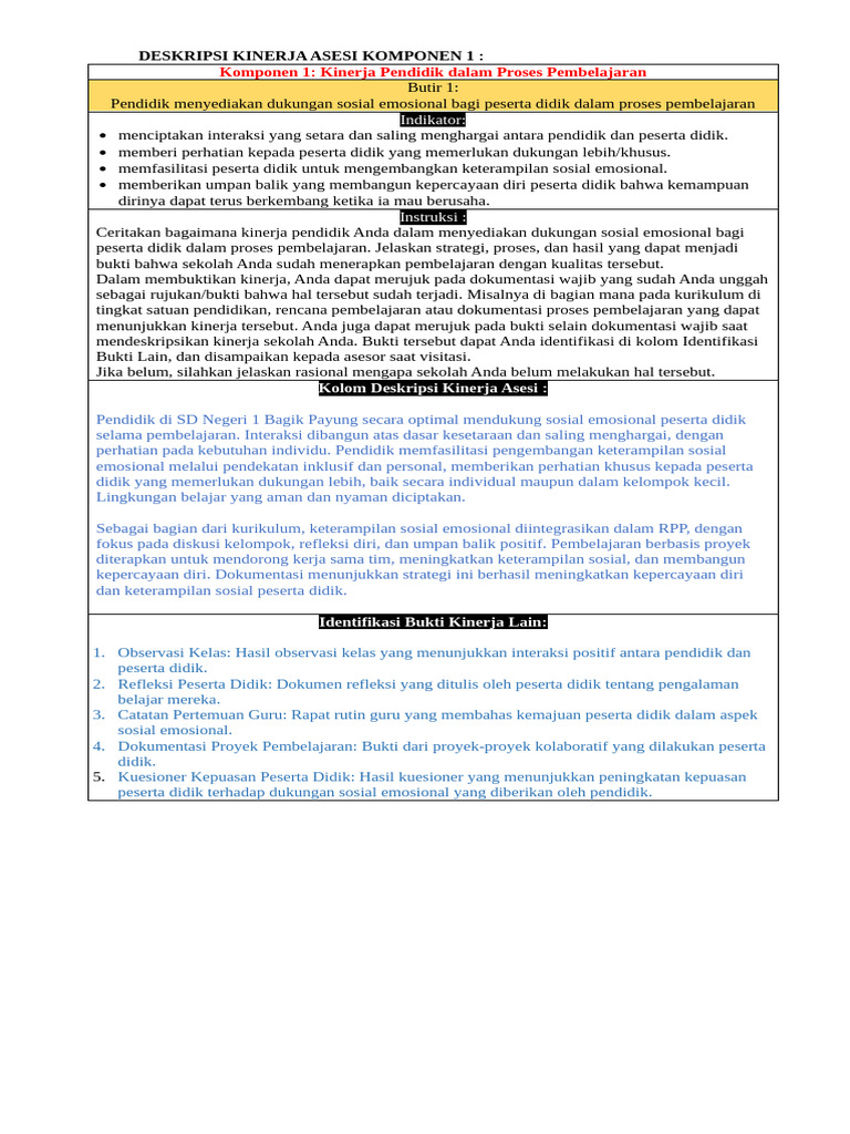 CONTOH DKA (Deskripsi Kinerja Asesi) - Akreditasi | PDF