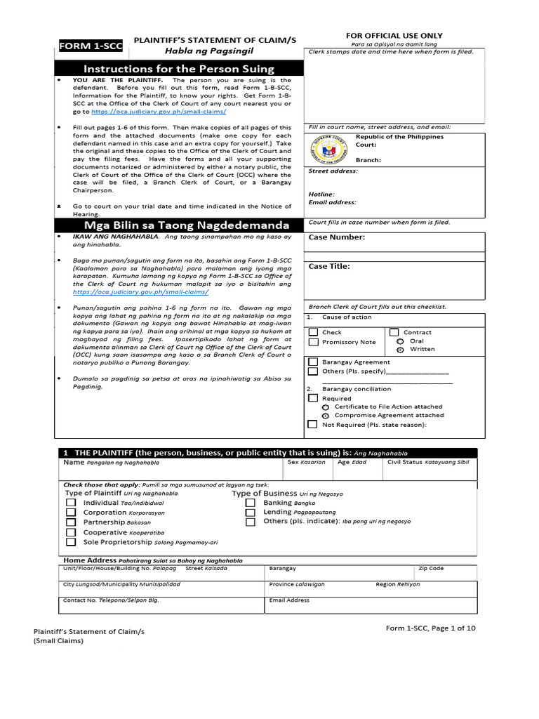 Form 01 SCC Statement of Claim Desktop Id6329v | PDF