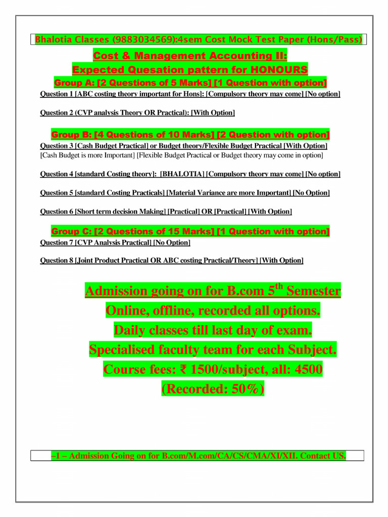 Hons & Pass COST QN Pattern & Sample Paper | PDF