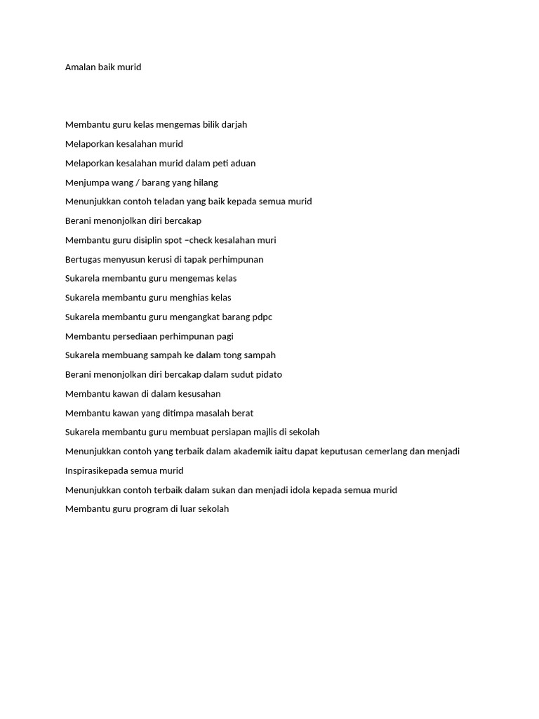 Amalan Baik Murid Pdf