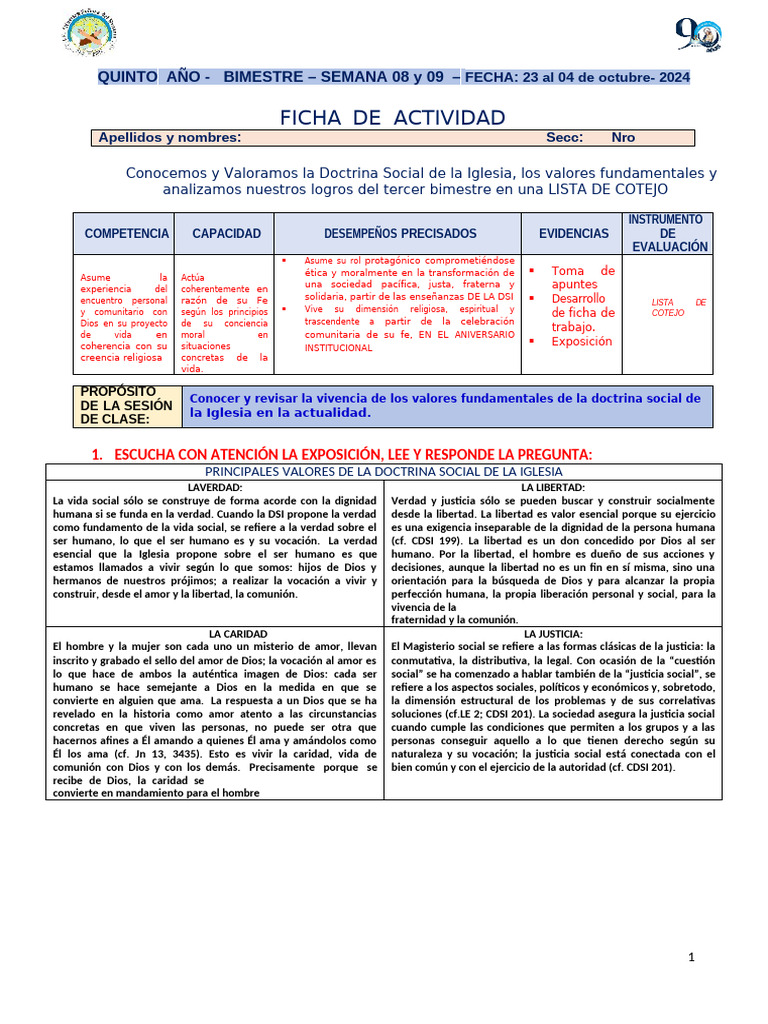 Ficha de Actividades - Sem 8 | PDF