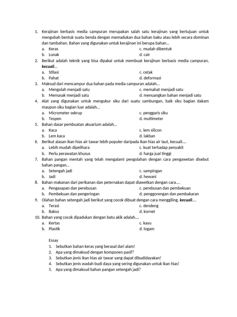 Soal Pat Prakarya Puspa | PDF