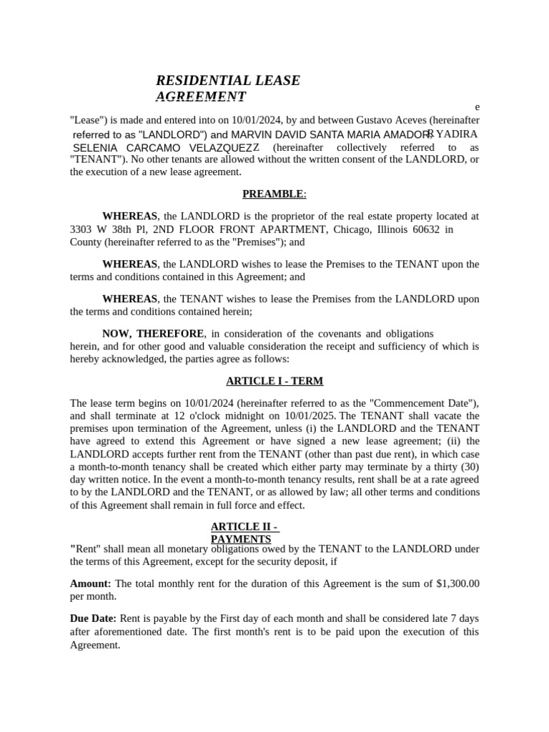 Residential Lease Agreement: Preamble Whereas | PDF