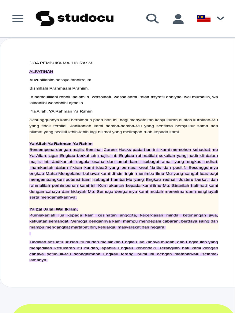 DOA Pembuka Majlis Rasmi - DOA PEMBUKA MAJLIS RAS | PDF