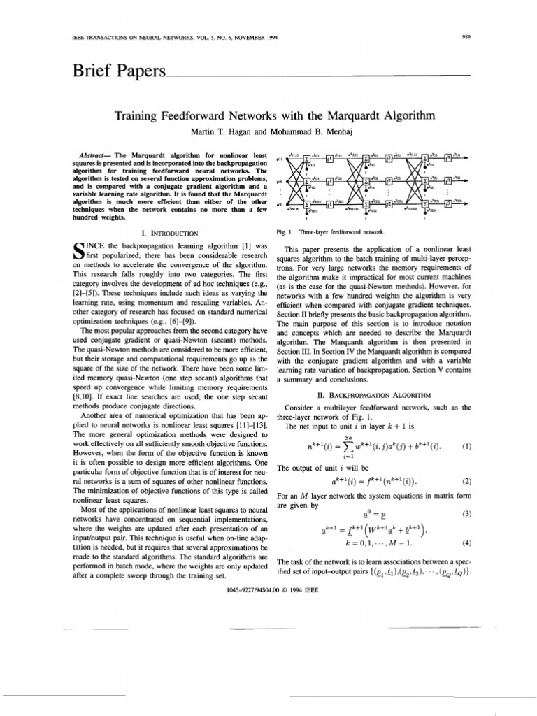 Training Feed Forward Networks With The Marquardt Algorithm | PDF | Artificial Neural Network ...