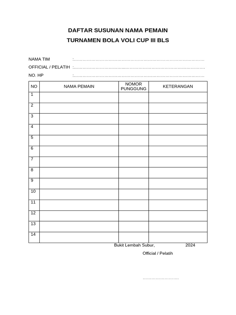 Daftar Susunan Nama Pemain | PDF