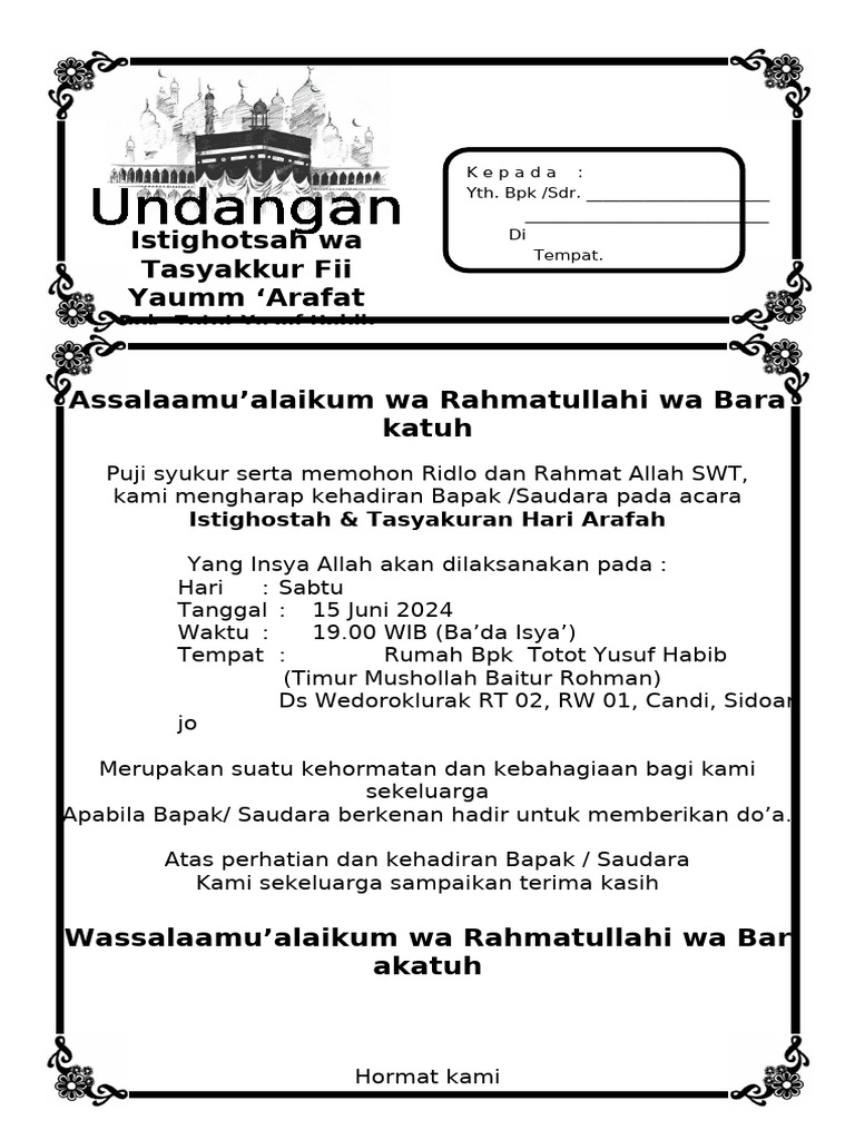 Contoh Undangan Tasyakuran Umroh | PDF