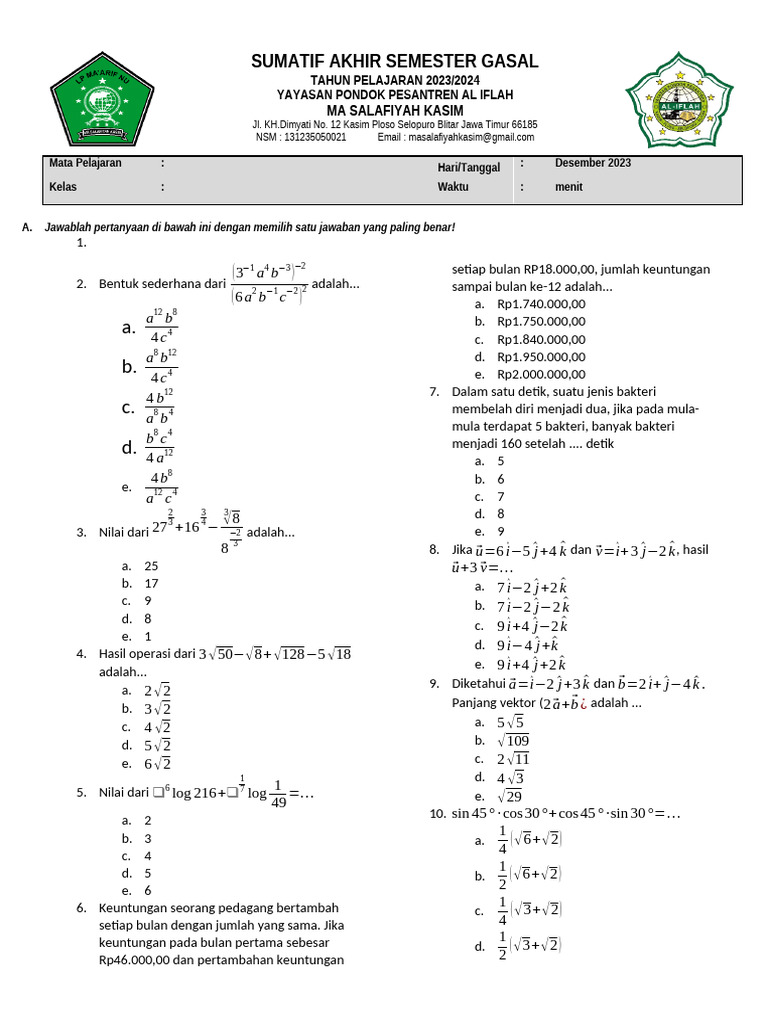 Soal MTK Kelas 10 | PDF