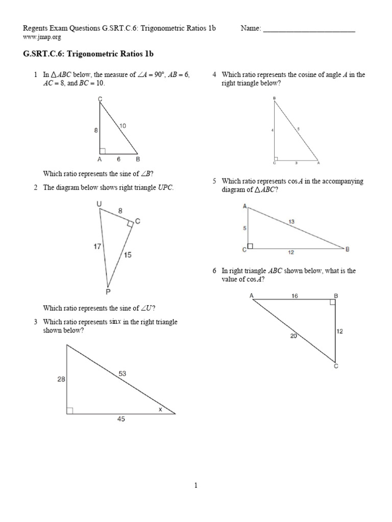 Worksheetsg SRT C 6 TrigonometricRatios1b PDF | PDF