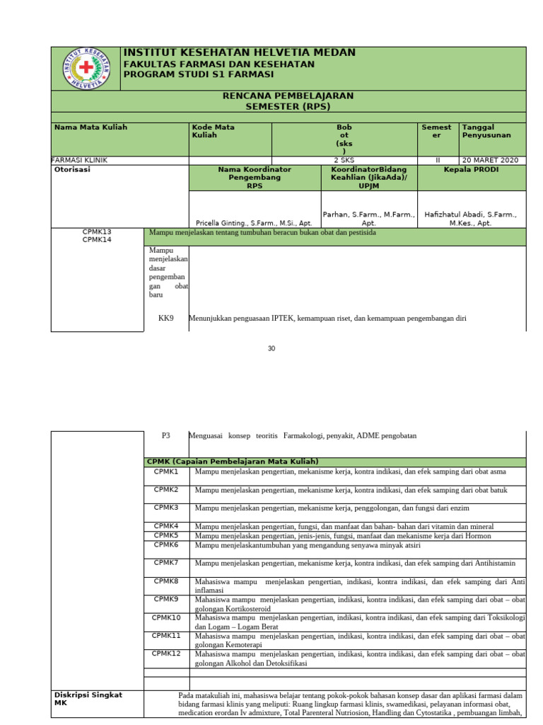 RPS Terbaru D3 (Farnasi Klinik) | PDF
