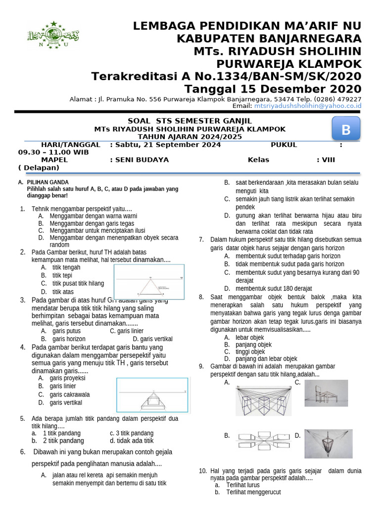 Soal-PHT - Seni-Rupa-Kumer-Kelas-8 - 2024 Group B | PDF